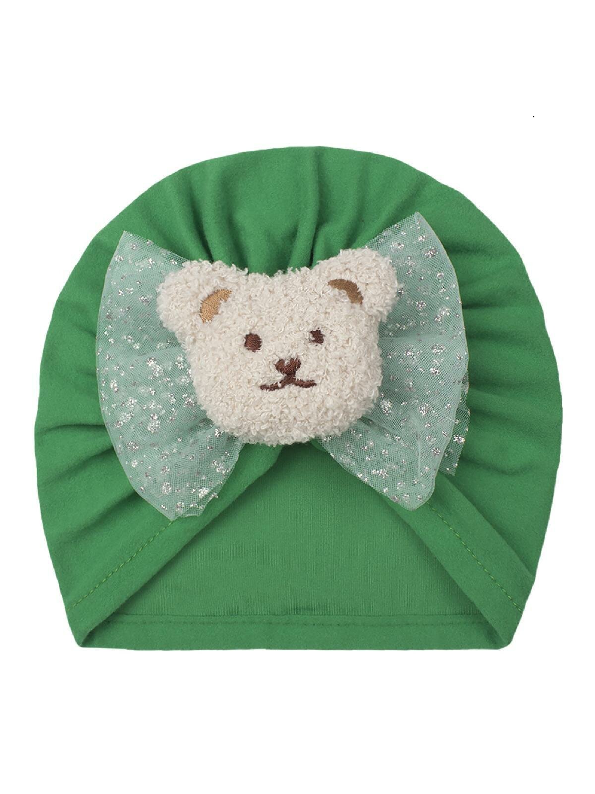 Детская шапочка-тюрбан с бантом, Зеленый