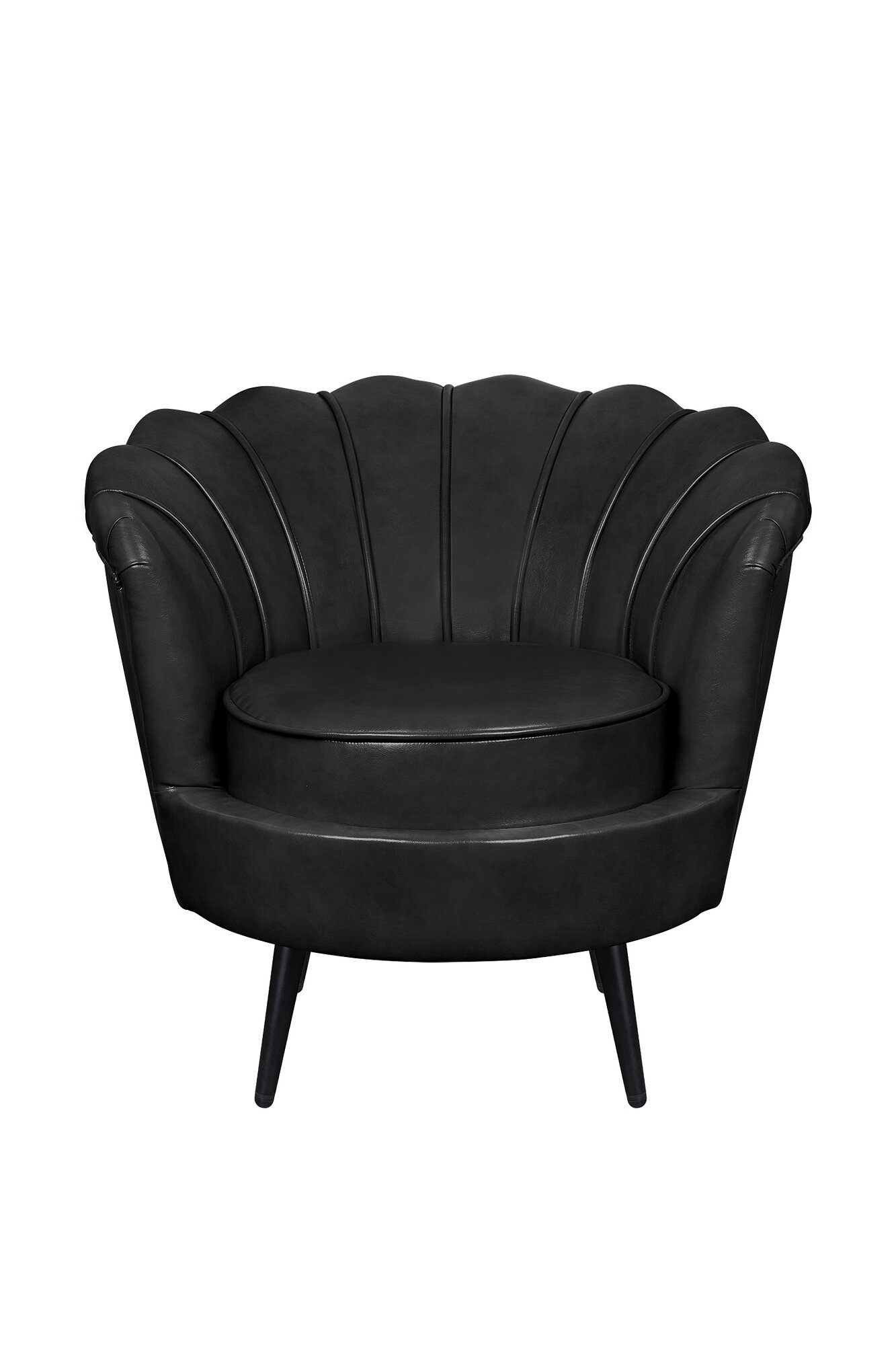 Кресло ракушка Mak-interior, Pearl Black V2, дизайнерское для дома, черная искусственная кожа, черные ножки