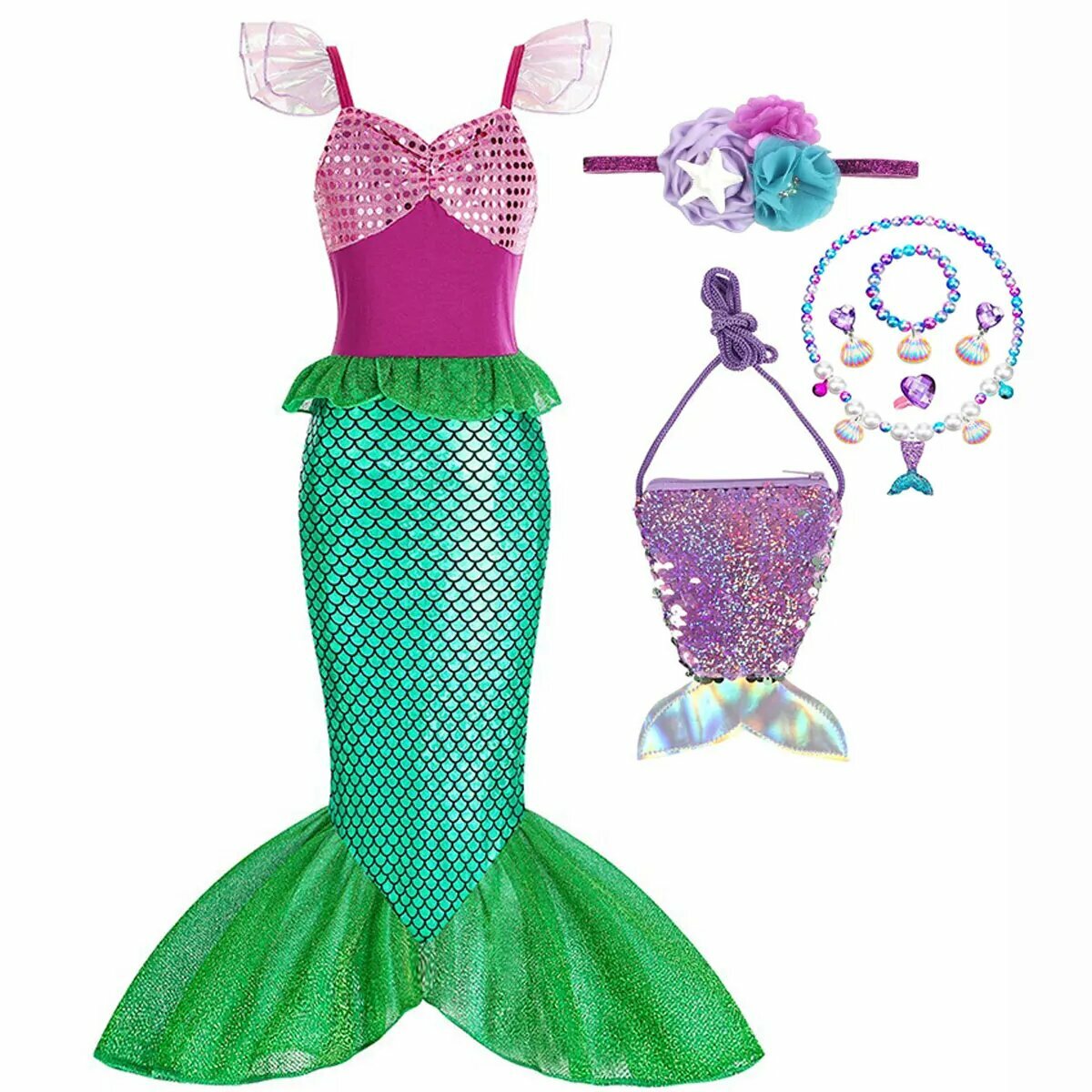 Детский костюм Русалочки Ариэль, платье принцессы сказочной Русалочки для косплея, яркая одежда для детей на день рождения