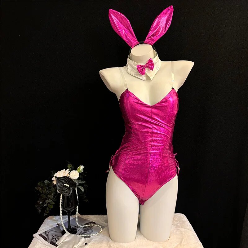 Женский сексуальный костюм кролика из искусственной кожи Pink
