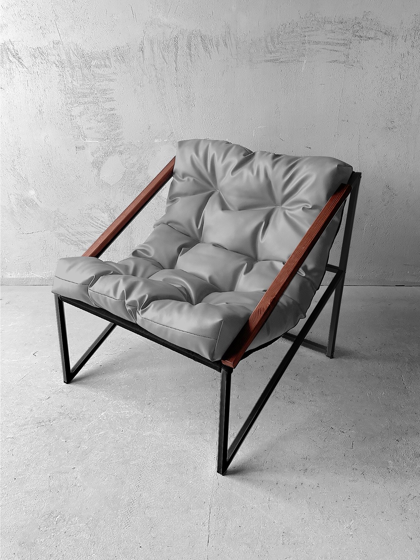 Кресло в стиле лофт Лофтовик Слэш ++ Серый экокожа