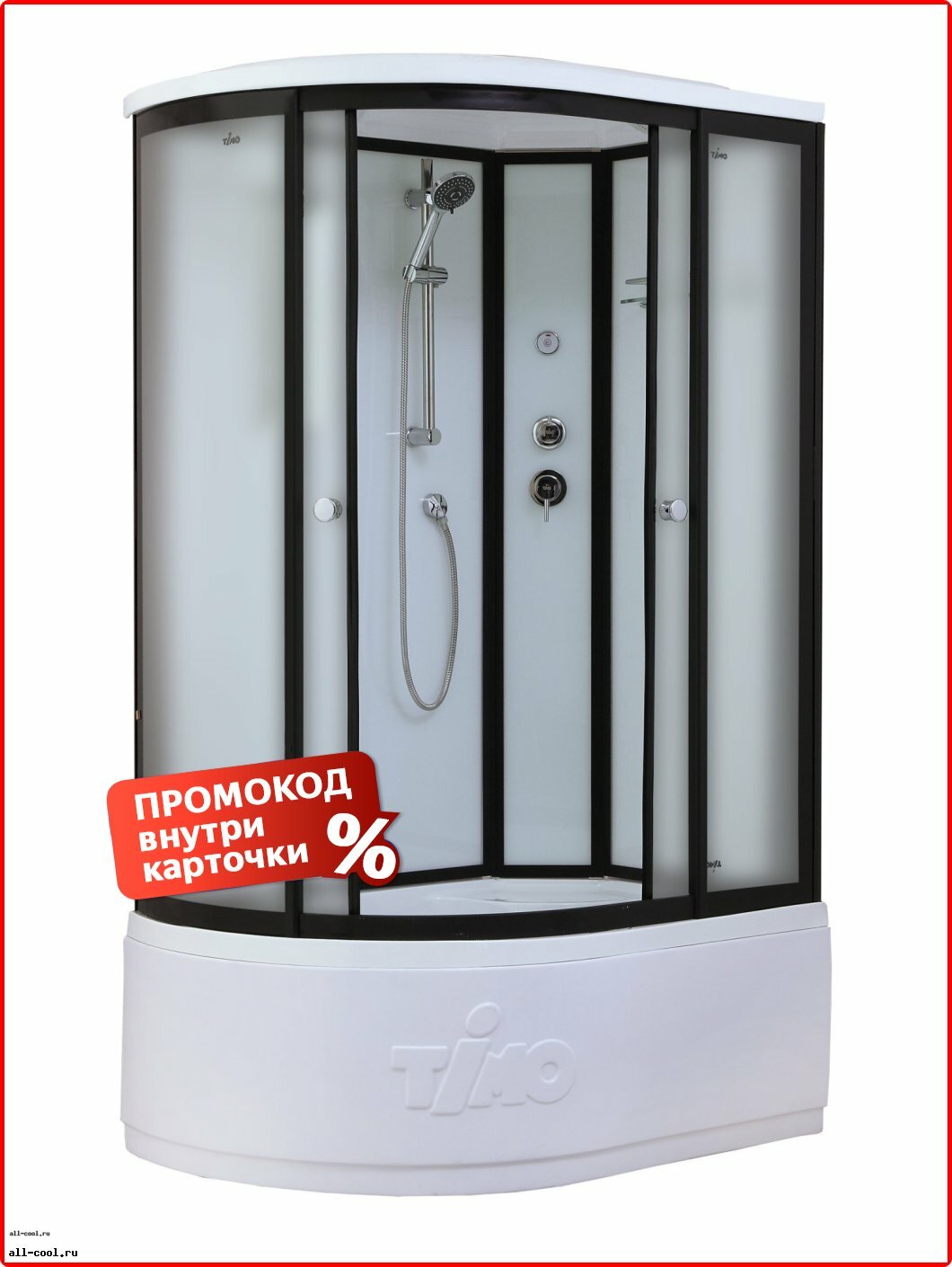 Душевая кабина Timo Francescopio 120x85 высокий поддон, асимметричная, черный, подсветка, сиденье