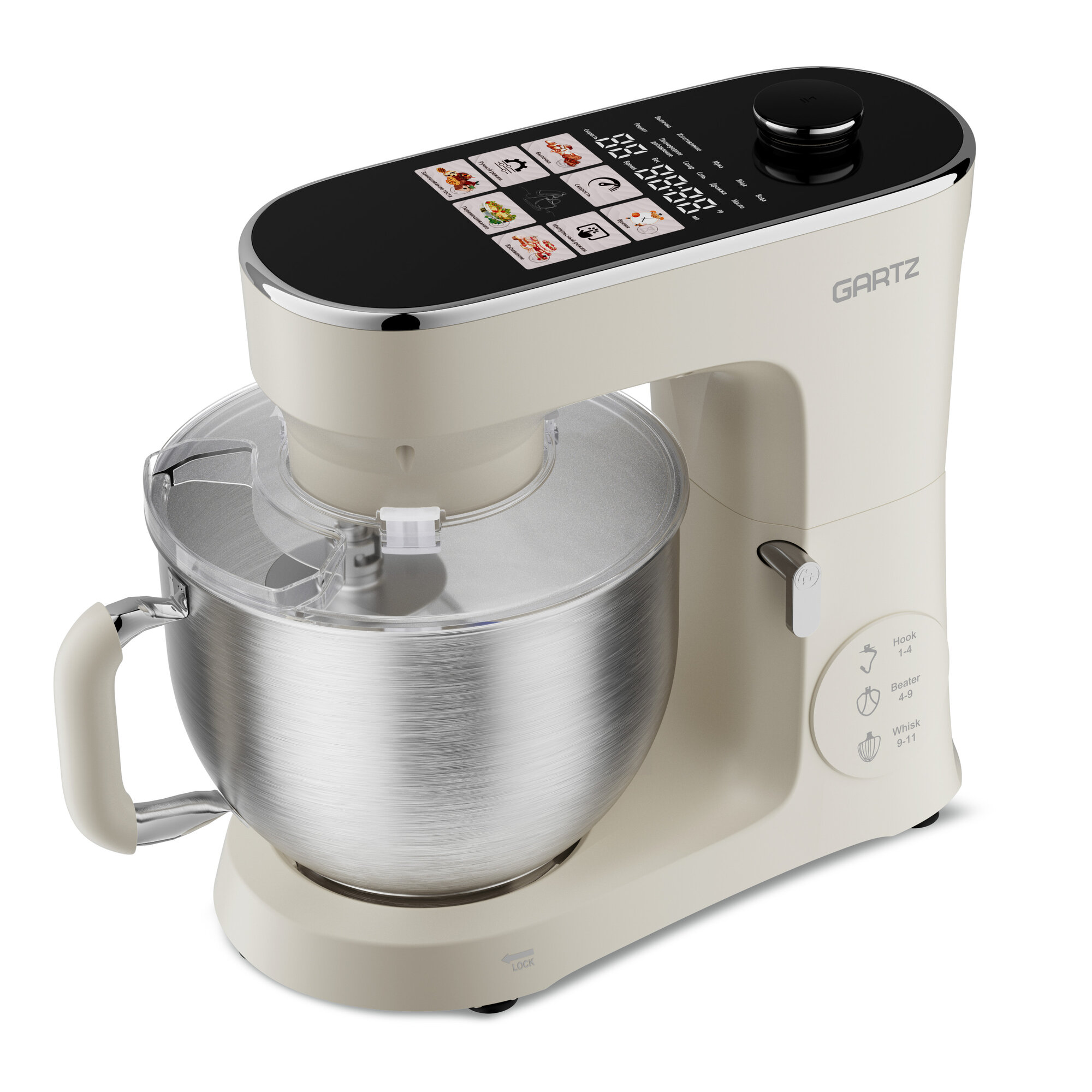 Планетарный миксер с чашей GARTZ MPR360K One-Touch Kitchen, 2200 Вт, чаша 6.5 л, 10 скоростей, сенсорное управление, 5 автопрограмм