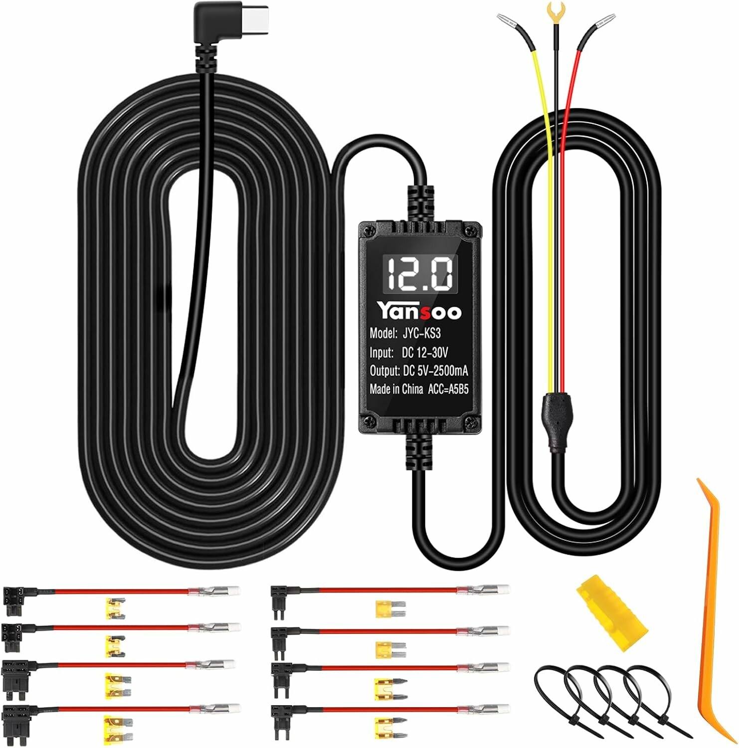 Комплект проводов для видеорегистратора USB C, комплект жестких проводов Type-C длиной 13 футов для видеорегистратора, к