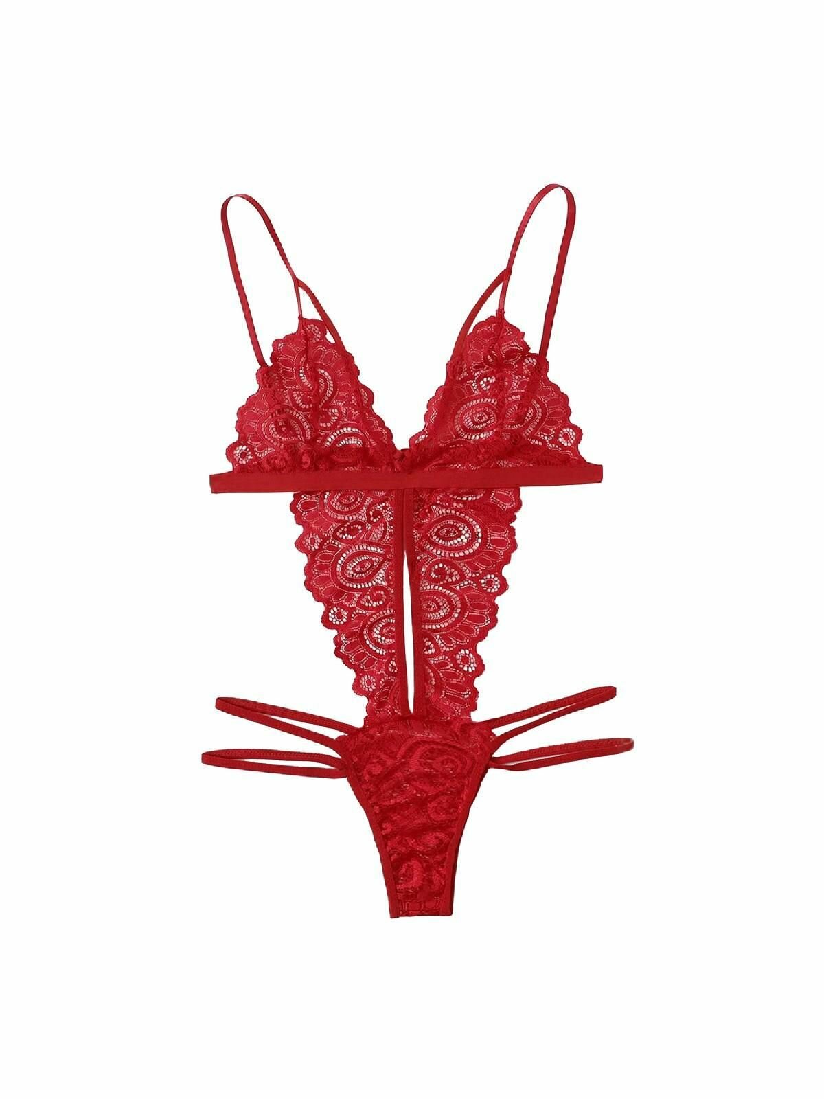 Женское цельное нижнее белье, сексуальные боди с цветочным кружевом Babydoll, пижамы, мини-боди Teddies, пижамы для сна, красный - M