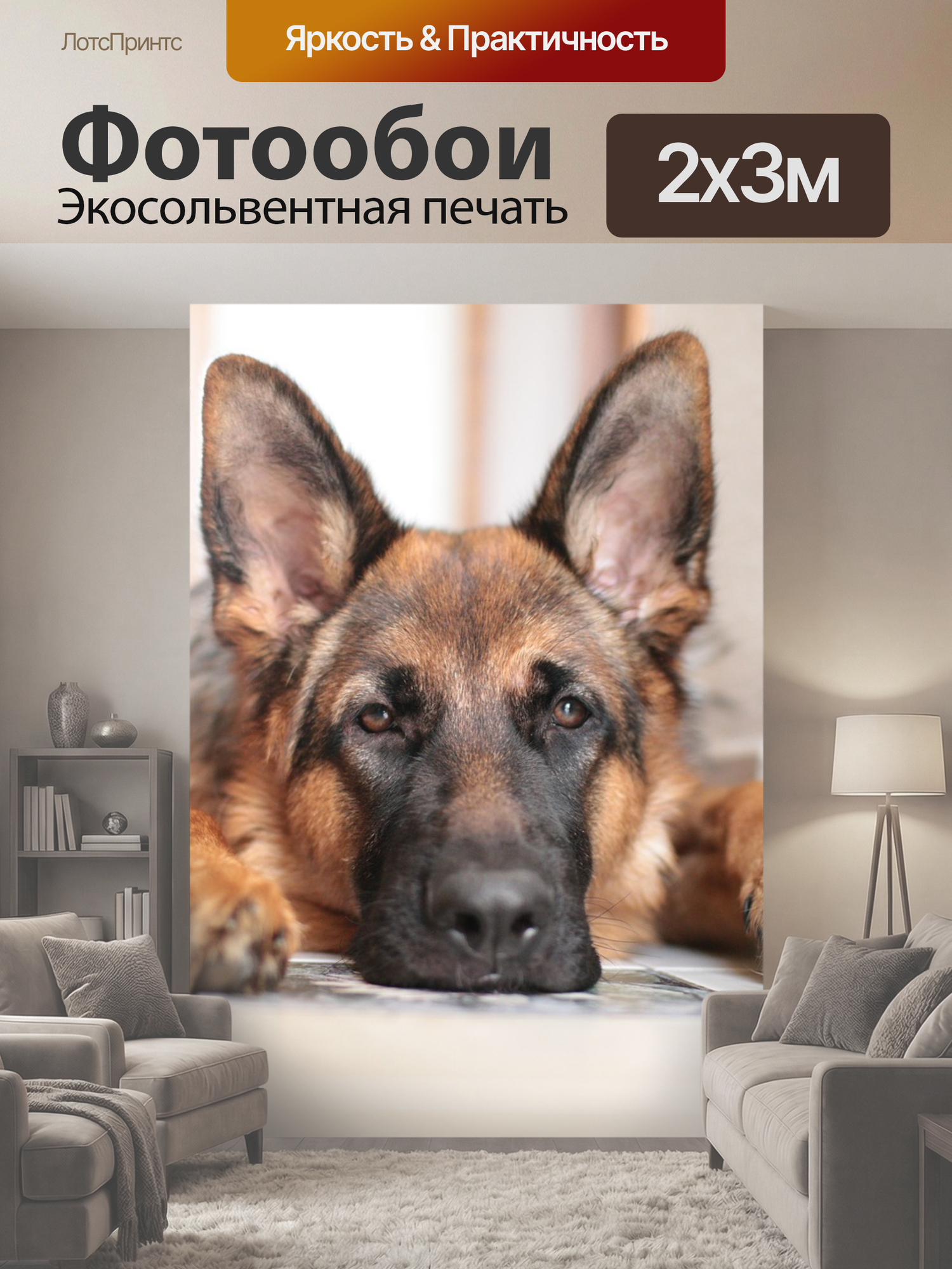 Фотообои "Немецкая овчарка, собака, домашнее животное" 200x300 см. экосольвентная печать