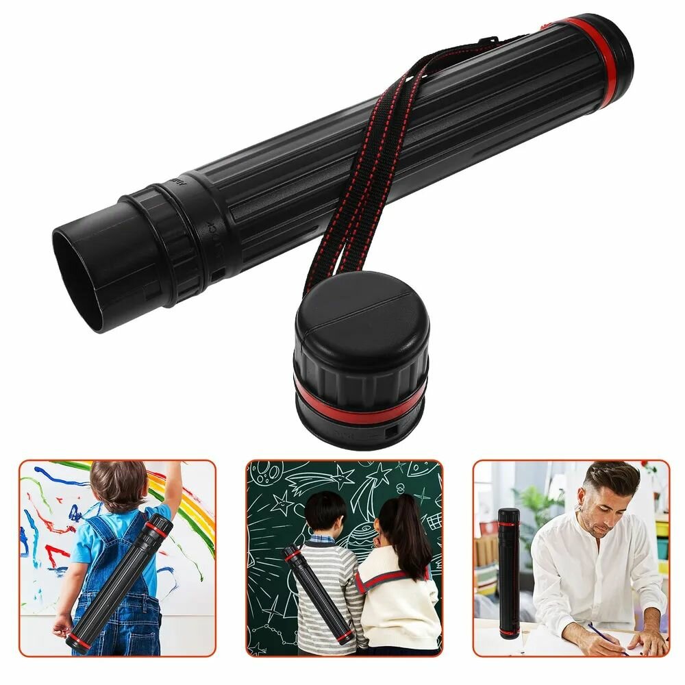 Черный удлиняющийся пластиковый тубус для хранения чертежей и художественных работ