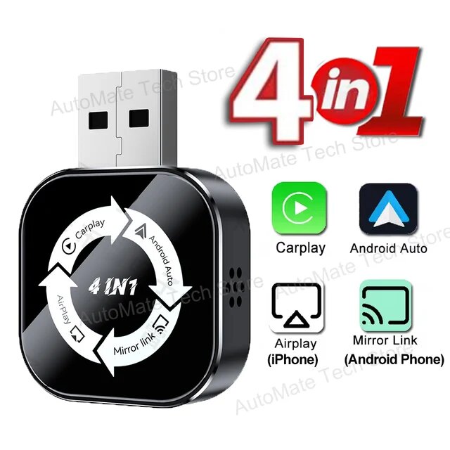 Усовершенствованный беспроводной адаптер CarPlay Mirroring Adapter 3-в-1/4-в-1 работает по принципу «подключи и работай», мгновенно преобразуя проводное подключение в беспроводное для проводного CarPlay.