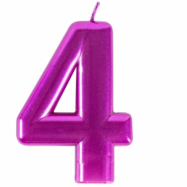 Свеча Веселая затея цифра 4, ярко-розовая, высота 8 см