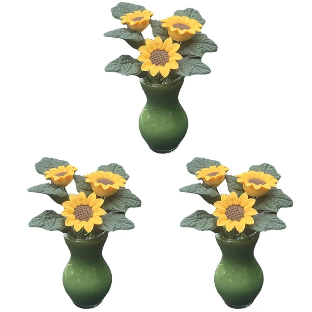 Декоративные миниатюрные подсолнухи в горшках, набор из 3 искусственных растений для украшения
