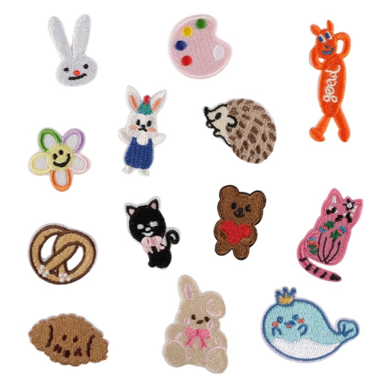 13 шт. Нашивки с Медведем/Гладью, Кошки, Вышитые Нашивки, Цветы, Нашивки для Шитья, Аппликация для Украшений Рюкзаков