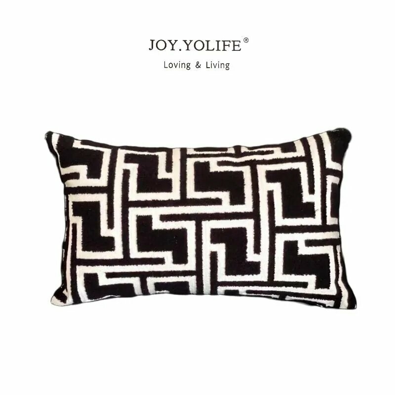 Подушка декоративная 30х50 см прямоугольная в комплекте наволочкой Joy.Yolife вышивка из пряжи Геометрия 12, для дивана, кресла, садовой мебели