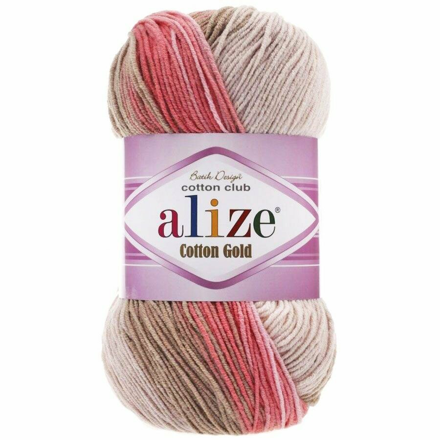 Пряжа Alize COTTON GOLD BATIK 5970 белый/роз/беж (5 мотков)