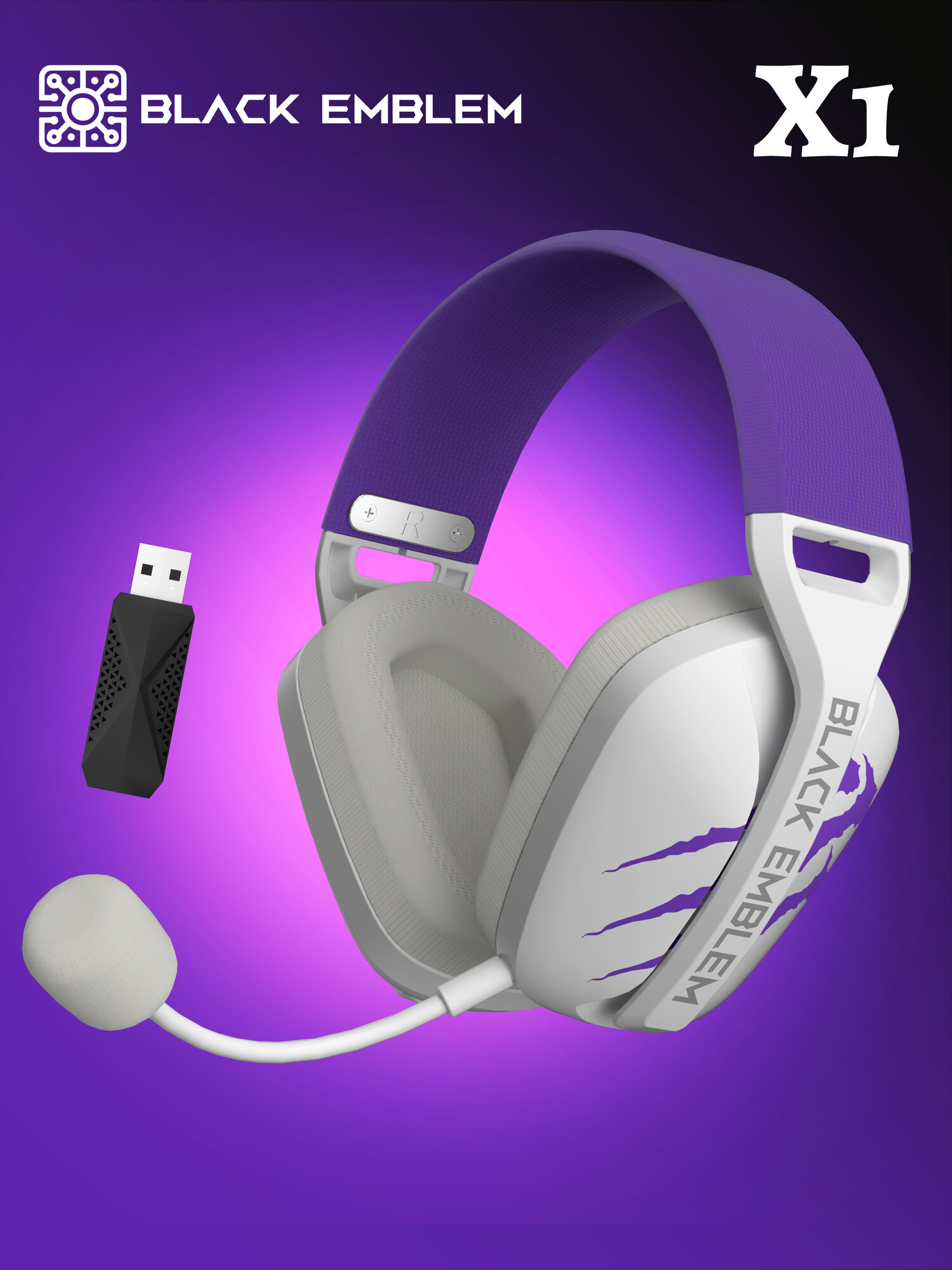 Наушники игровые с микрофоном, беспроводные, радиоканал, Black emblem X1 New