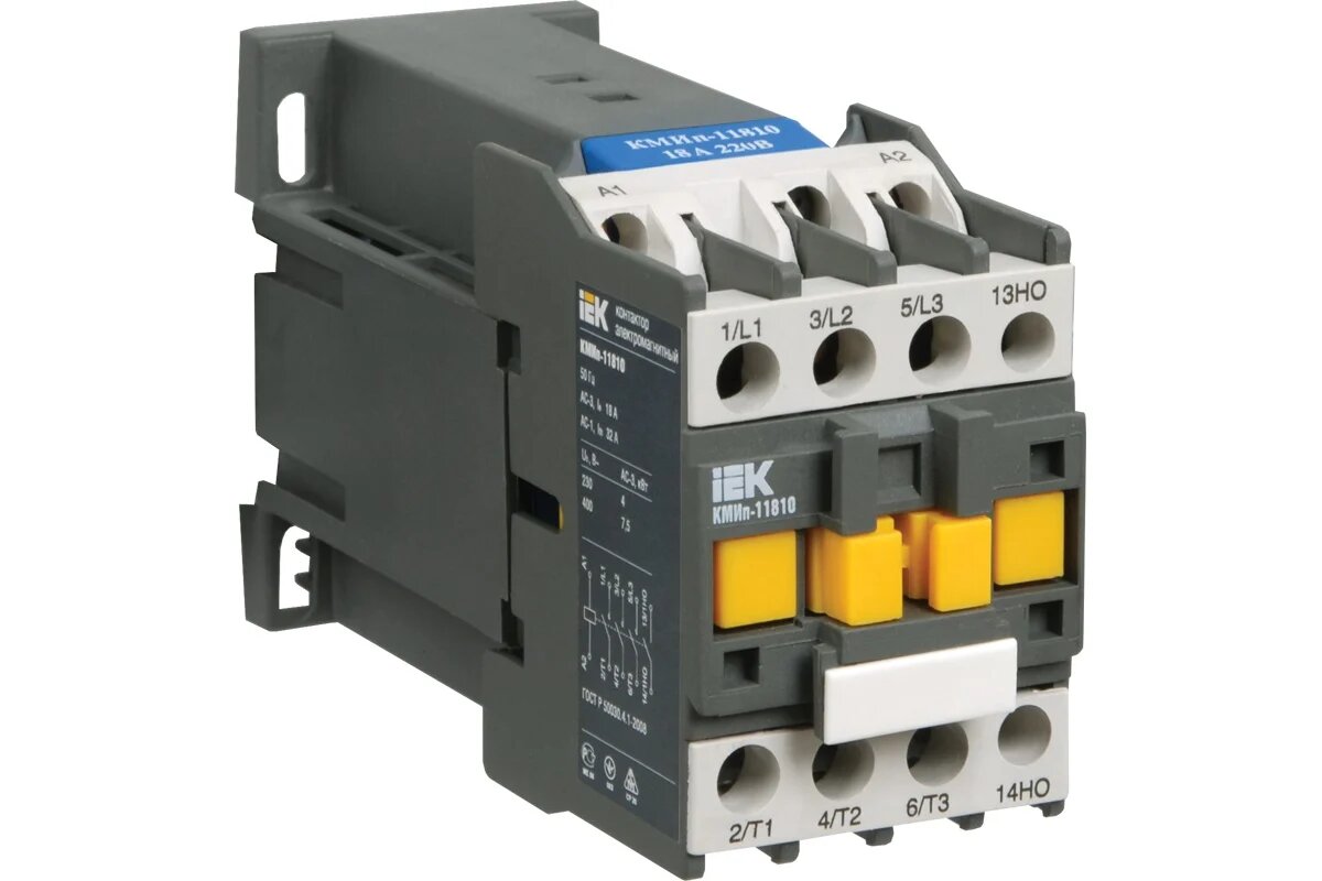 Контактор IEK КМИп‑11210, 12 А, 220 В/АС3, 1 NO, модульный, реверсивный, 7,5 кВт, IP20, монтаж на DIN‑рейку