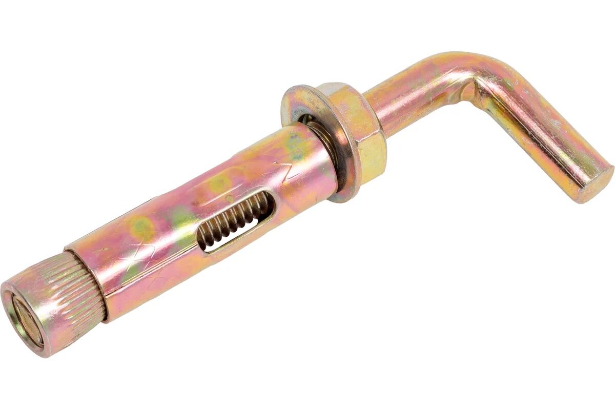 Анкерный болт с Г‑образным крюком МеталлСервис M16x80 из стали желтопассивированный для крепления тяжёлых конструкций на бетоне, камне и кирпиче