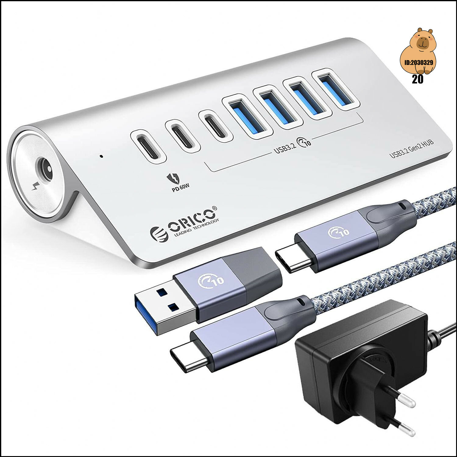 USB - хаб ORICO M3U4C3-G2-05 хаб USB Type C, хаб USB 3.2 Macbook, 7*USB 3.2 GEN2 10Gbps,24V3A, PD60W Быстро