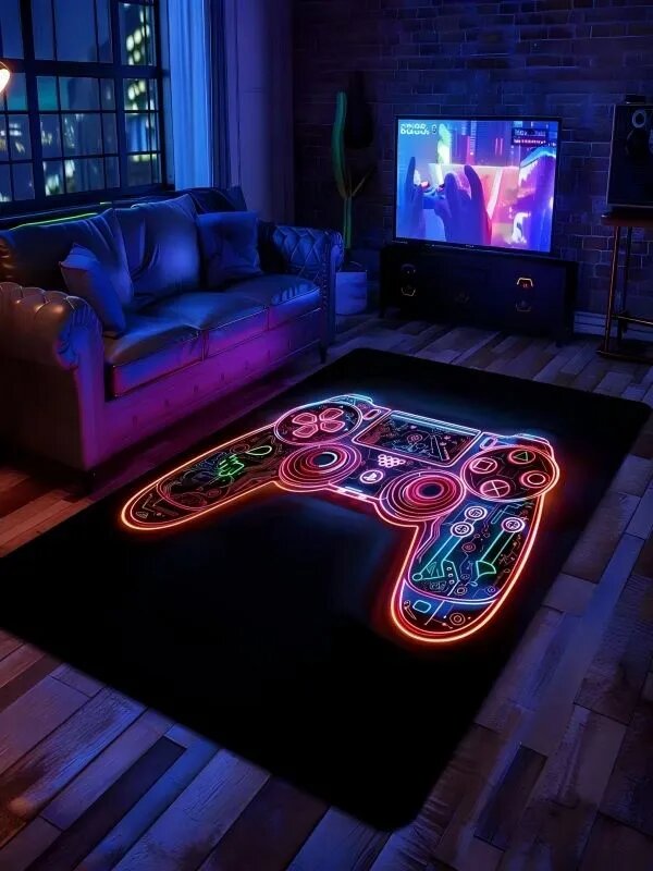 Игровой ковер для консоли 80x50 см черный, нескользящий, с подсветкой, для детской комнаты