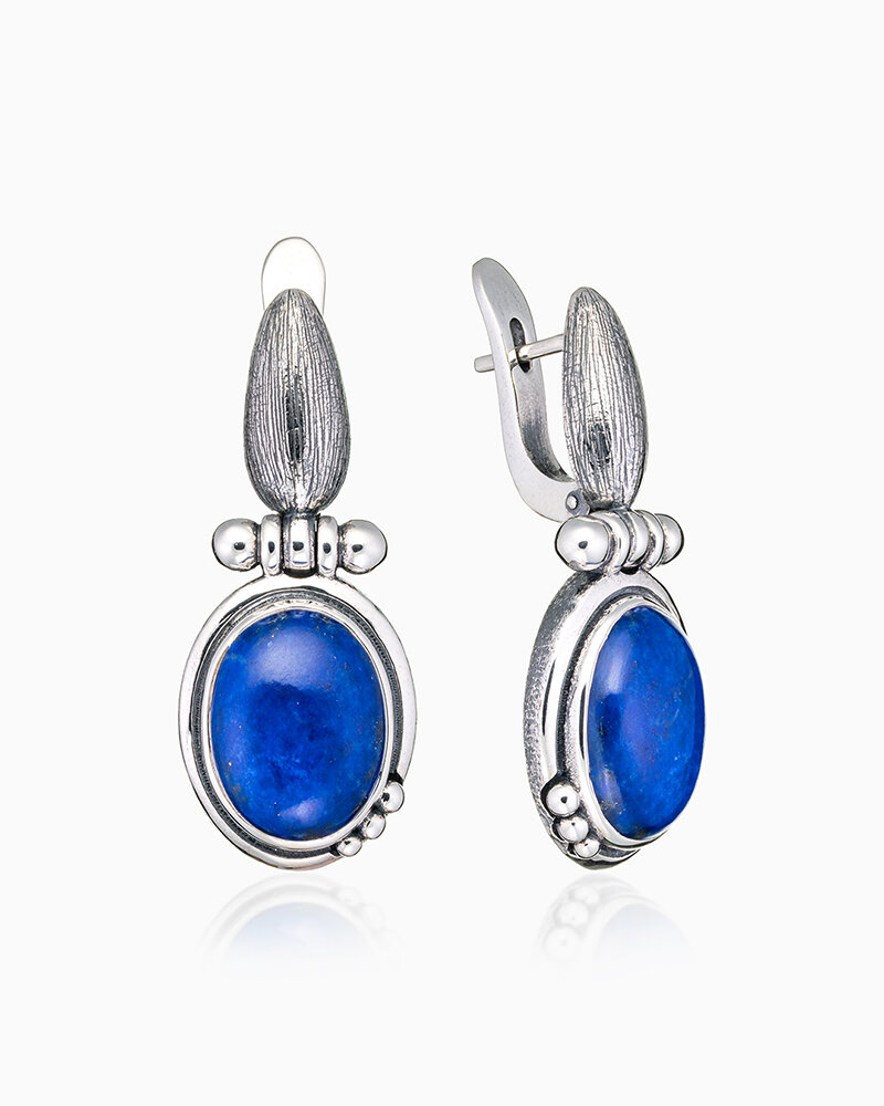 Серьги, серебро, 925 проба, лазурит