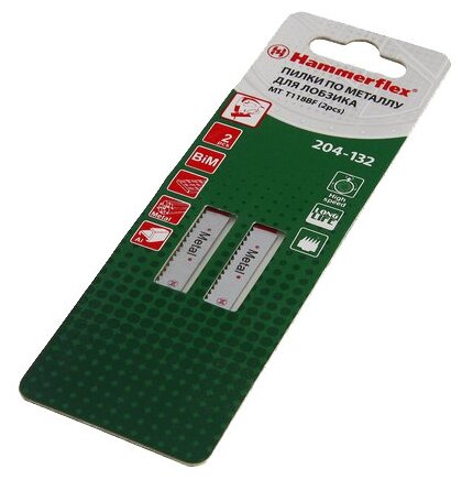 Полотно для лобзика HAMMER FLEX 204-132 JG MT T118BF 50 мм, шаг 2.0, BiMET, по тонкому металлу, 2 шт.