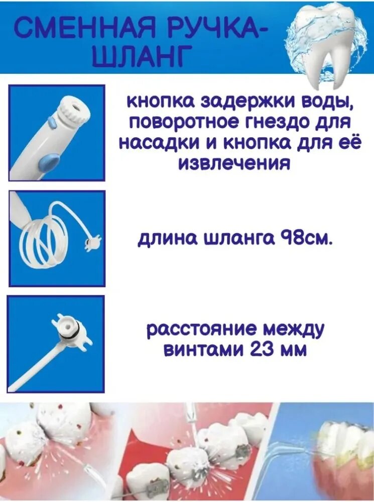Насадка для ирригатора Сменная пластиковая ручка-шланг для Waterpik Revyline Donfeel B.Well Waterpulse — фото 1