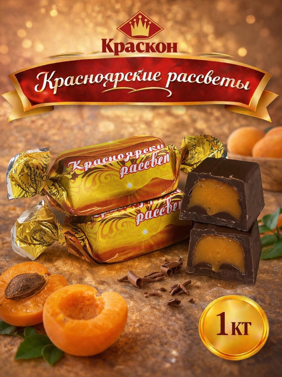 Конфеты шоколадные Краскон "Красноярские Рассветы", со вкусом абрикоса 1кг