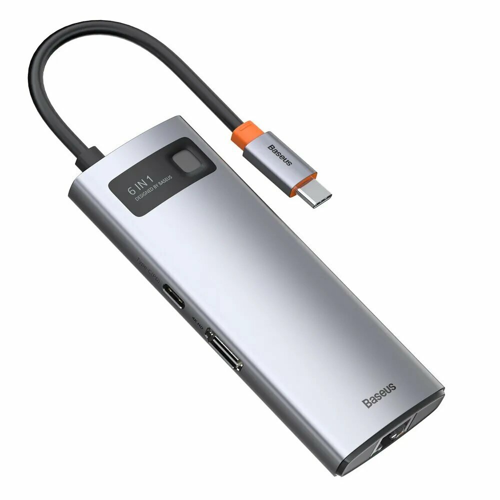 Хаб Baseus Metal Gleam Series 6-in-1 Multifunctional Type-C HUB Docking Station Gray (CAHUB-CW0G)