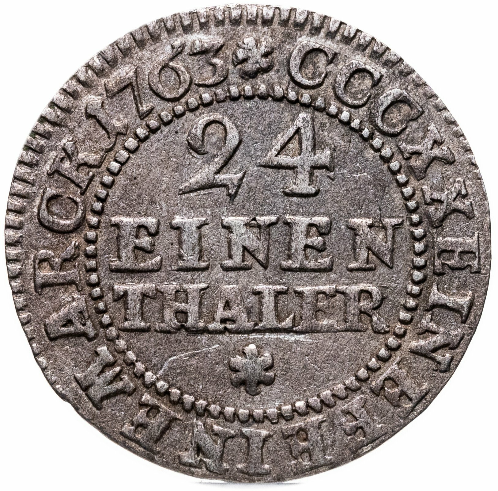 Германия, Саксония 1/24 талера 1763, Фридрих Август II, Серебро, в сохранности XF