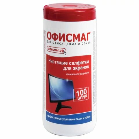 2 шт. Салфетки для экранов всех типов и оптики офисмаг, туба 100 шт, влажные, 510483
