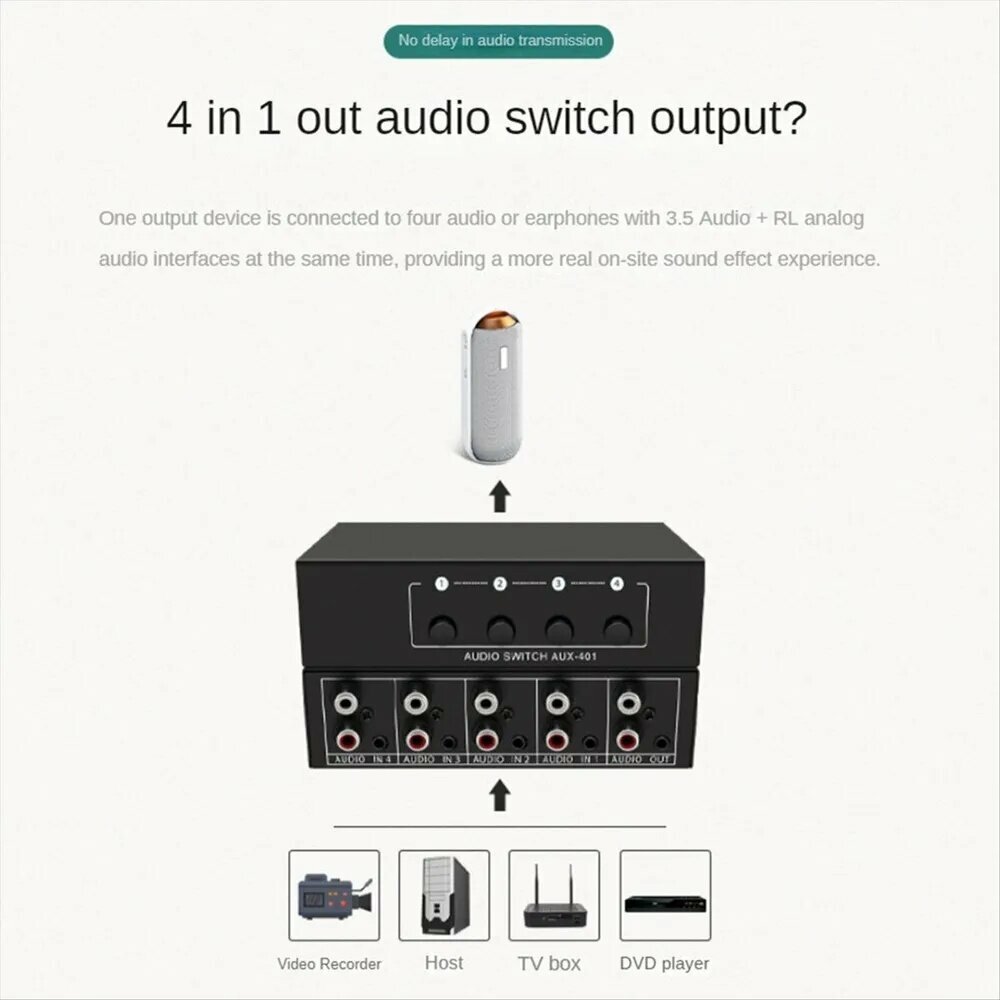Аудиокоммутатор RCA AUX, 4 входа и 1 стерео аудиоселектор, 4X1 3,5 мм Aux L/R RCA аудиокоммутатор, аналоговый аудиоселектор, B