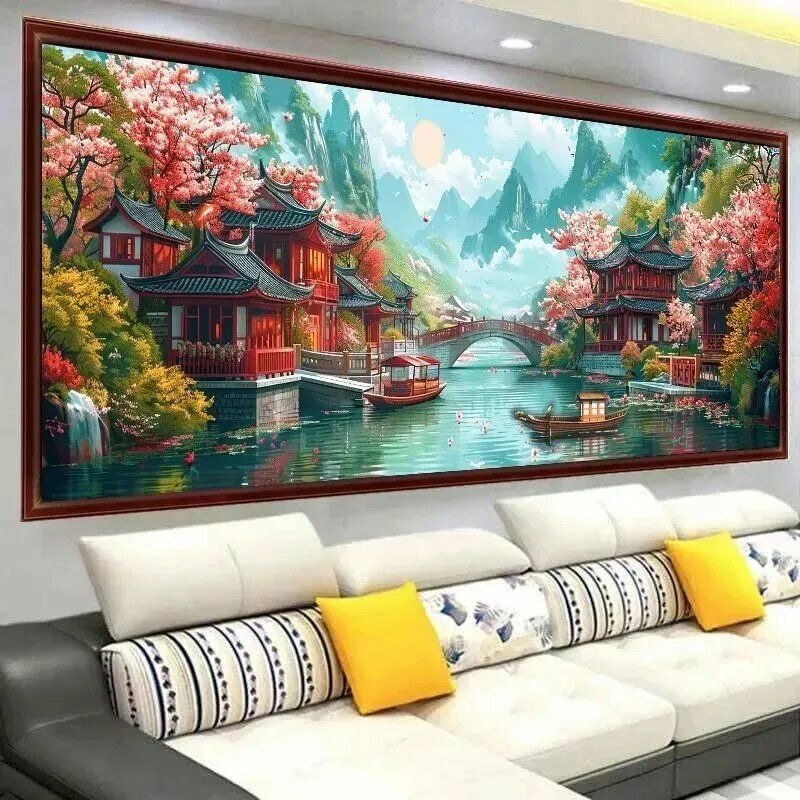 180X80 CM/Алмазная мозаика "Древняя рифма Цзяннани" / Алмазная вышивка / Круглая картина стразами Полная выкладка