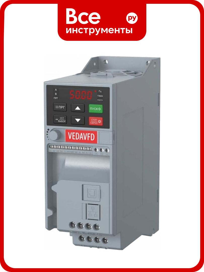 Преобразователь частоты VEDA VFD vf-51-p7k5-0017-t4-e20-b-h, защита IP20, поддержка RS‑485, пластиковый корпус
