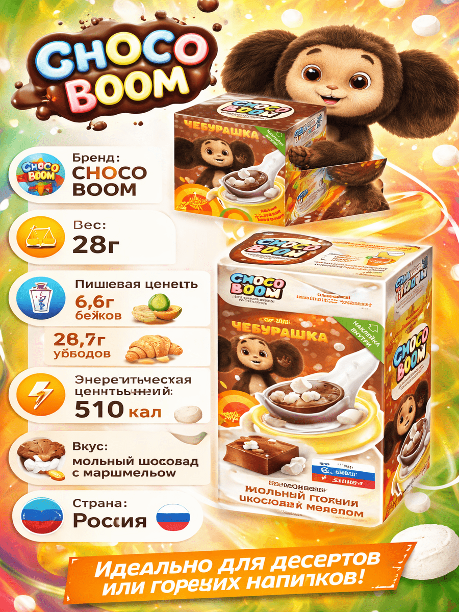 Шар шоколадный Choco Boom Чебурашка с маршмеллоу, 28г