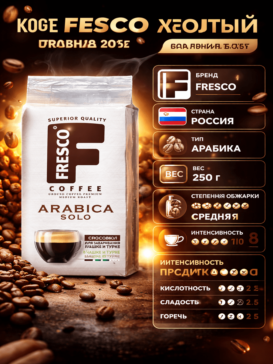 Кофе Fresco Arabica solo молотый для чашек и турок, 250г