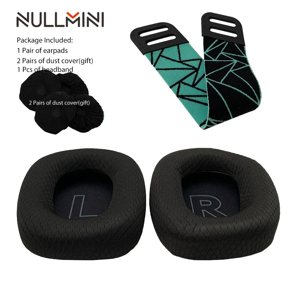 Амбушюры NullMini Black для Logitech G733 с повязкой