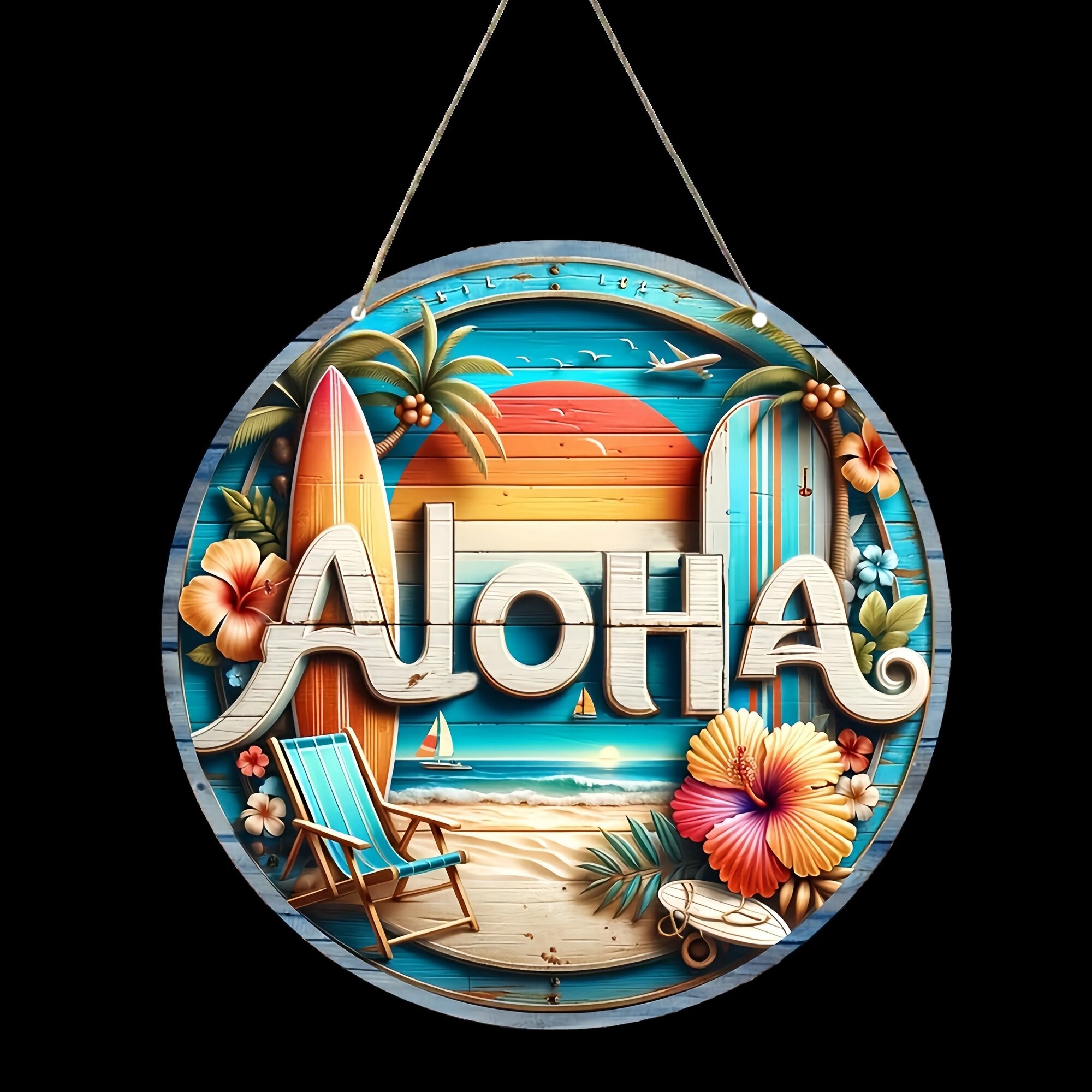Деревянный кулон "Aloha", 20 см, пляжный декор — фото 1
