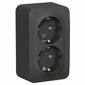 Бланка антрацит розетка открытая 2-мест заземление IP20