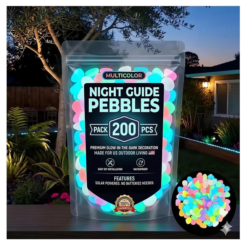 Светящиеся камни для сада и аквариума 200pcs, Luminous Colored