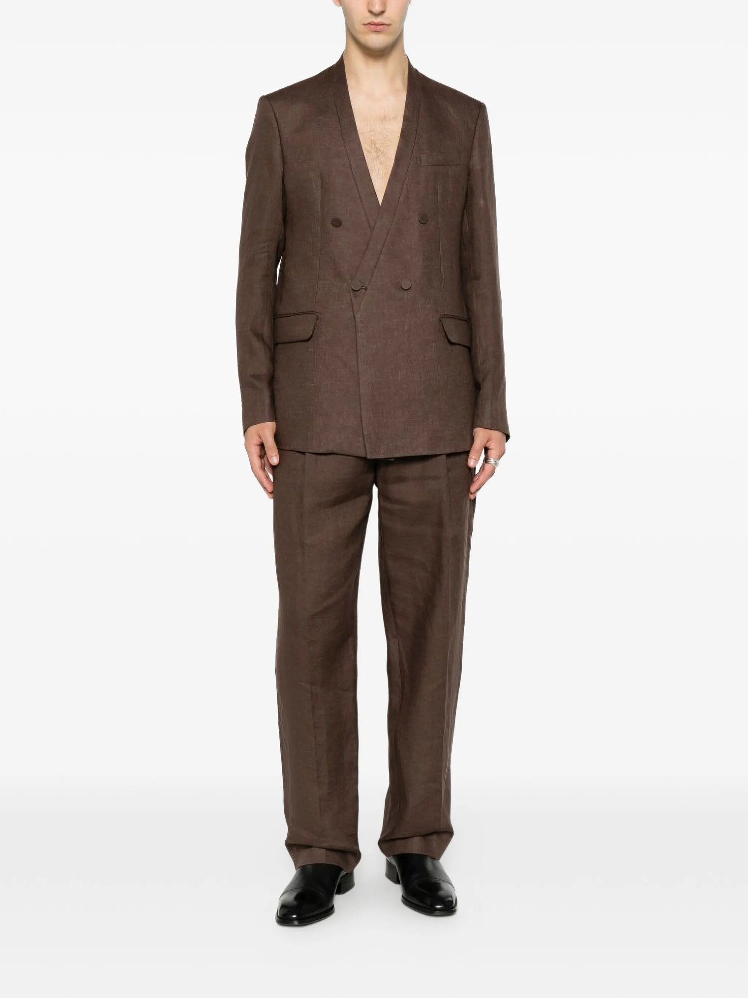 Куртка MARSEM Double-breasted collarless blazer, размер XL, brown — фото 1
