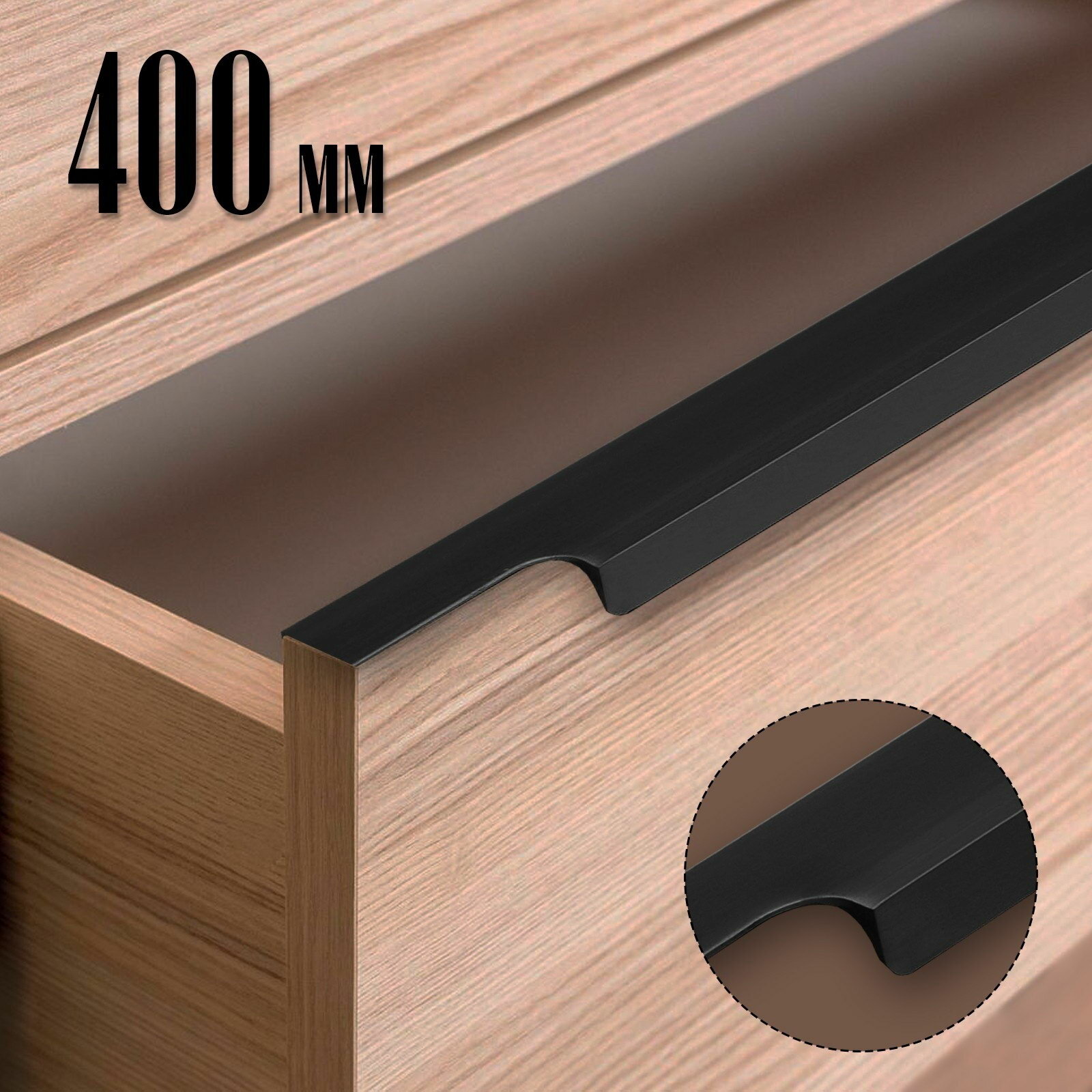 Ручка профильная мебельная торцевая RP100BL, L=400 мм, чёрная