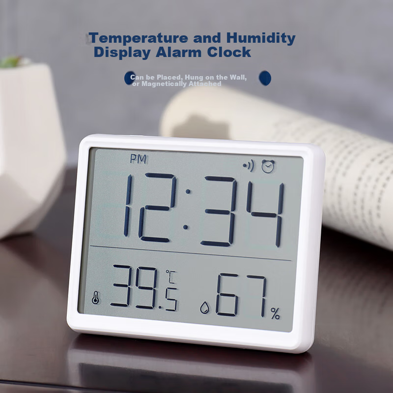 Hense Indoor Thermometer Hygrometer Alarm Clock Kitchen Refrigerator Magnet Electronic Clock Desktop Clock Wall Clock Table Clock HA8218 White