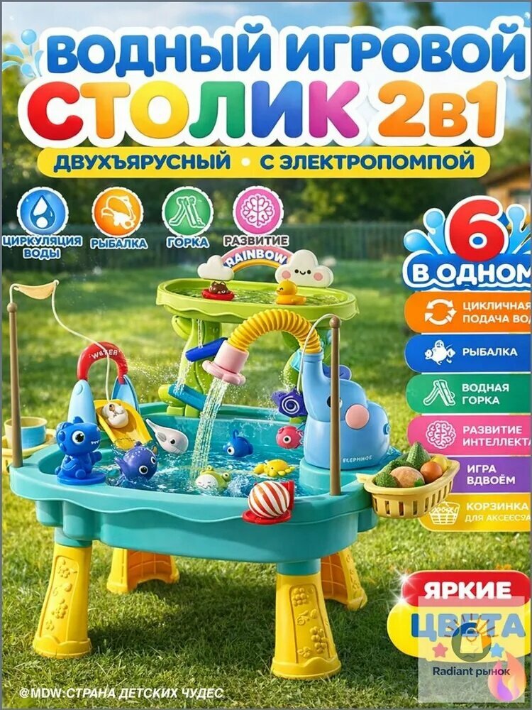 Циклическая водная горка/Детская настольная игра рыбалка / Развивающий столик для игры с водой