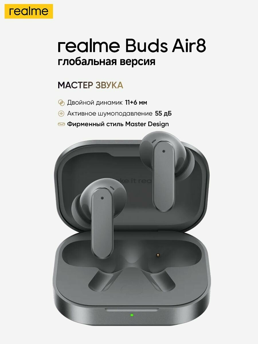 Беспроводные наушники realme Buds Air 8, Глобальная версия, серый