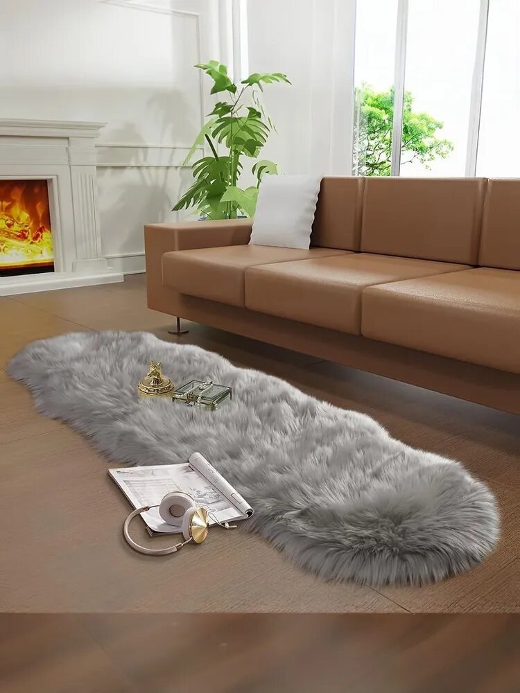 Ковер дорожка Серая имитация овчины специальной формы 60x120 см