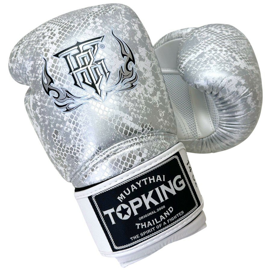 Боксерские перчатки Top King White Silver Snake Air, 16 унций