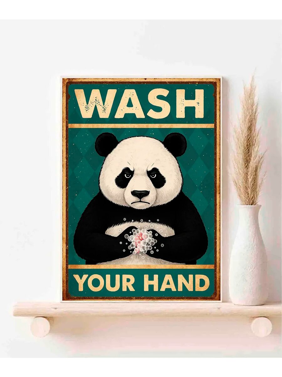 Животное-панда, Wash Your Hand, Плакат 30x42см