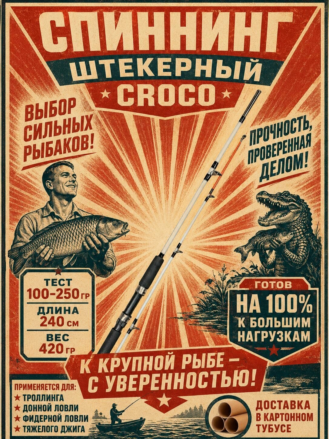 Спиннинг штекерный Croco 240см, тест 100-250гр