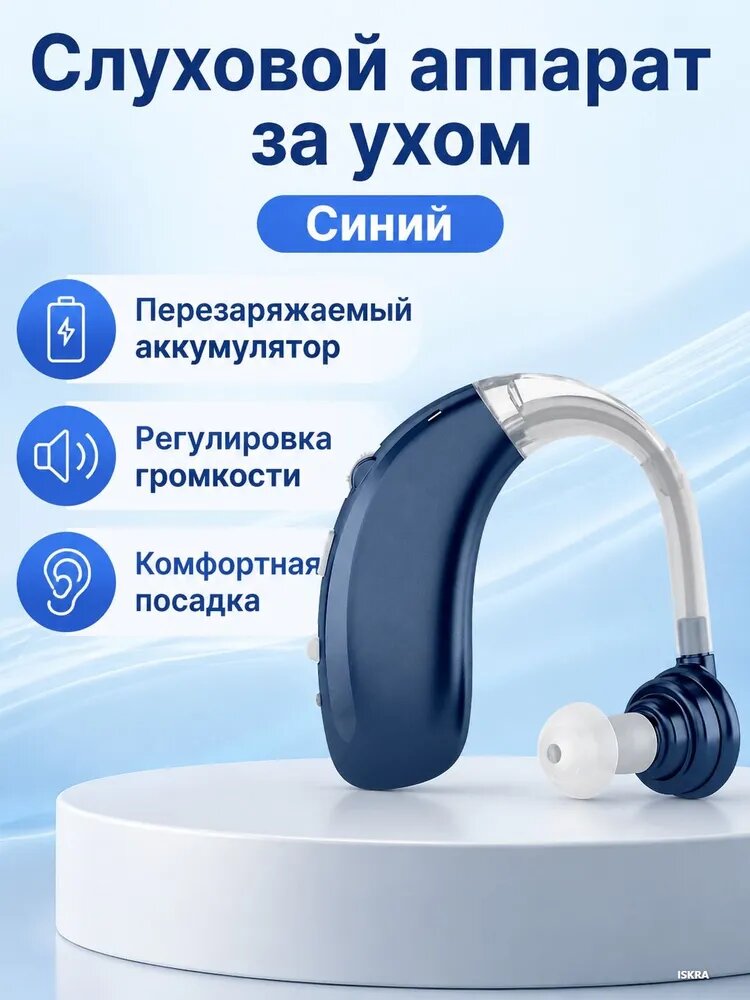Наушники проводные с микрофоном заушный слуховой аппарат, синий
