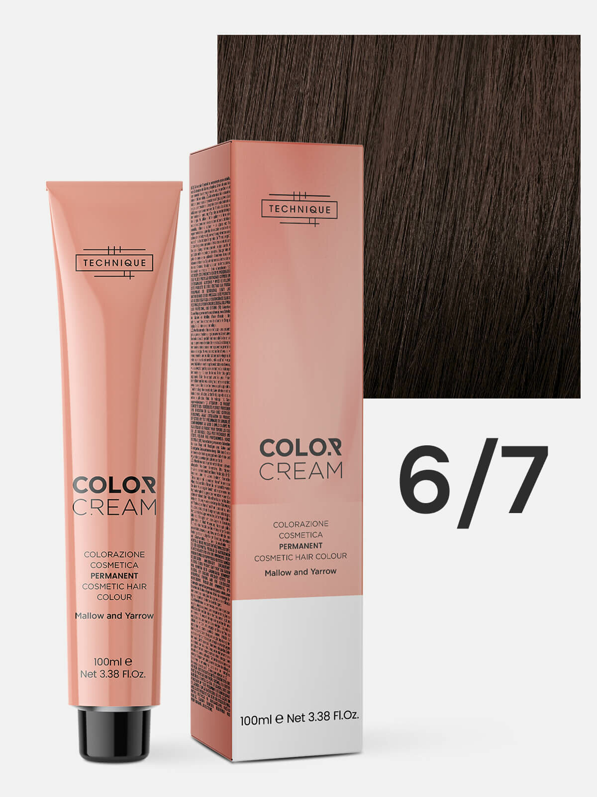 Крем - краска для волос профессиональная Technique Color Cream Permanent Cosmetic Hair Colour 6.7 Темный русый Коричневый, 100 мл