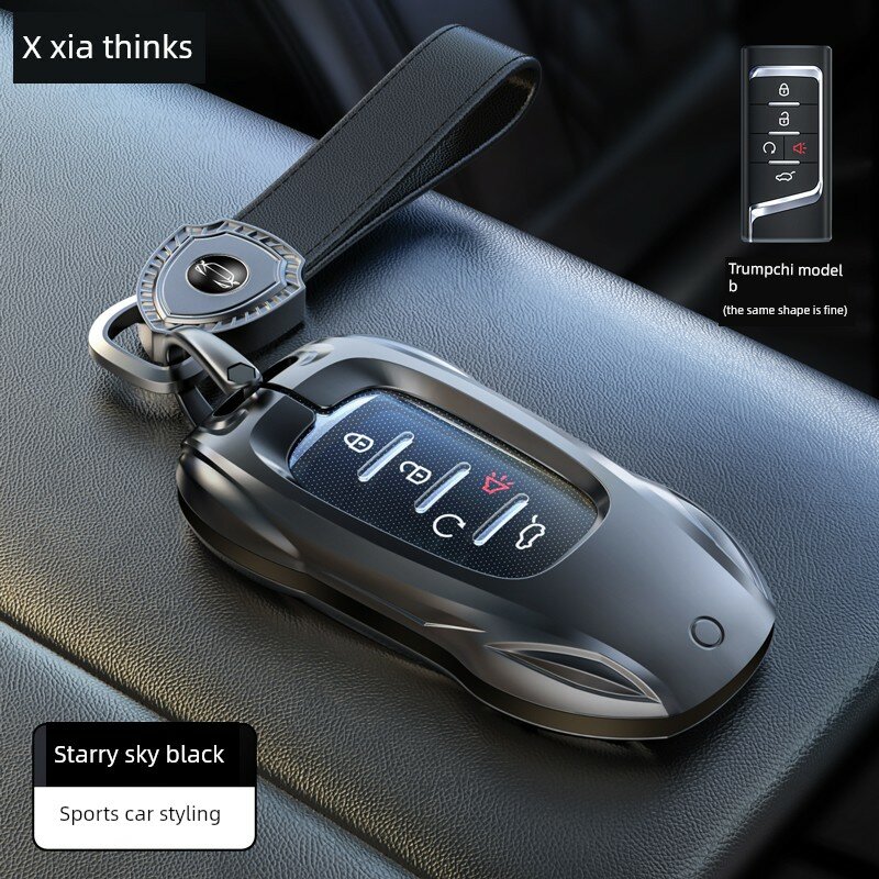 Chuanqi B Series Midnight Black Leather Hand Strap Key Cover for Car Keys